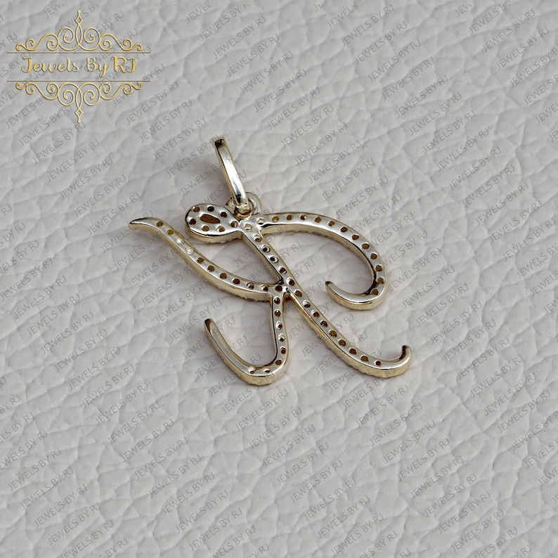 14K Solid Gold Diamond K Initial Pendant, White Diamond Initial Pendant ...
