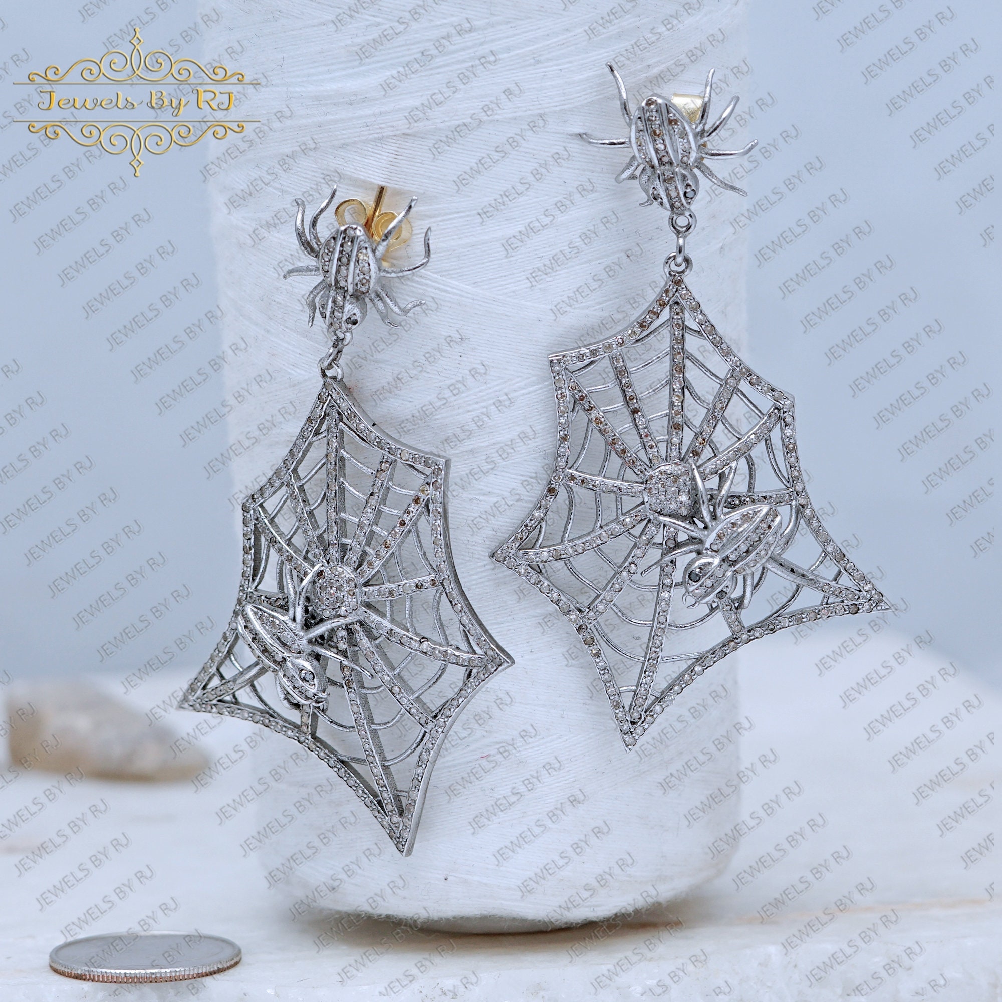 Pave Diamond Spider Web Silver Earring Pave Diamond Earring - Etsy
