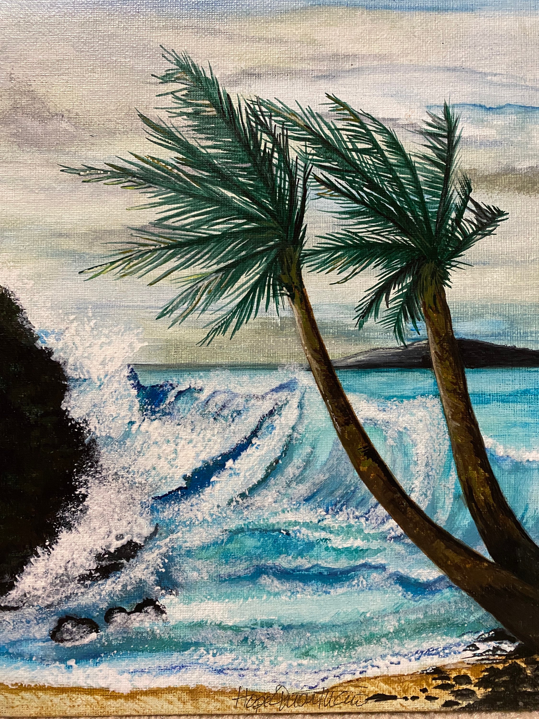 Palm Tree Ocean Breeze Acrylic Original Painting, Beach Wall Art ...