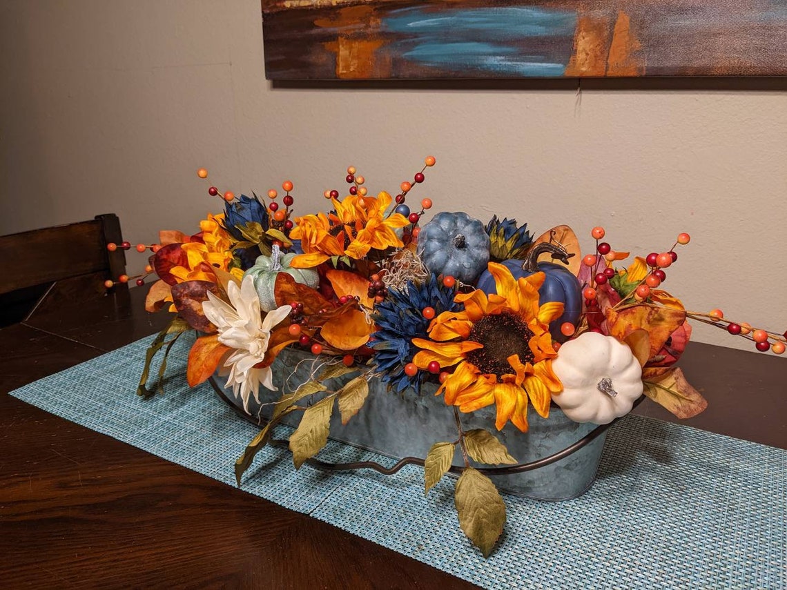 Fall Centerpiece/fall Decor/blue Decor/fall Table - Etsy