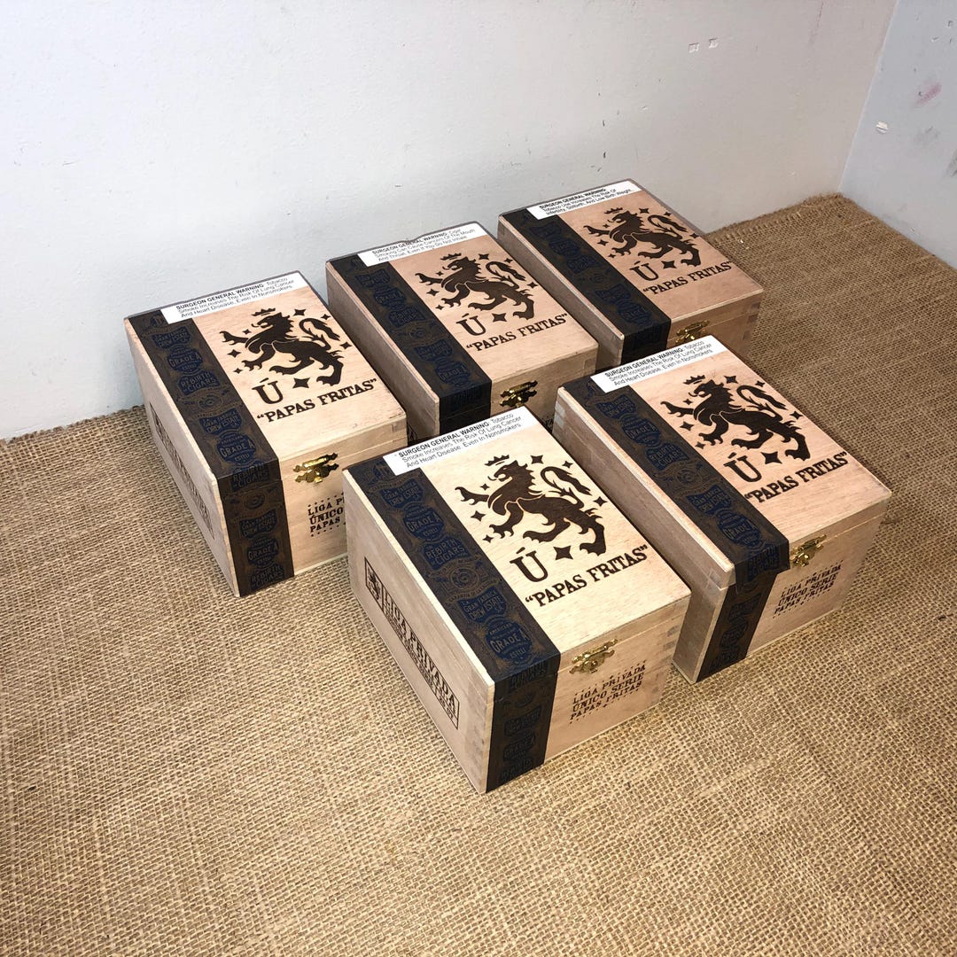 Lot of 5 Liga Privada Papas Fritas Empty Wooden Cigar Boxes 4.5x6x4 #98 ...
