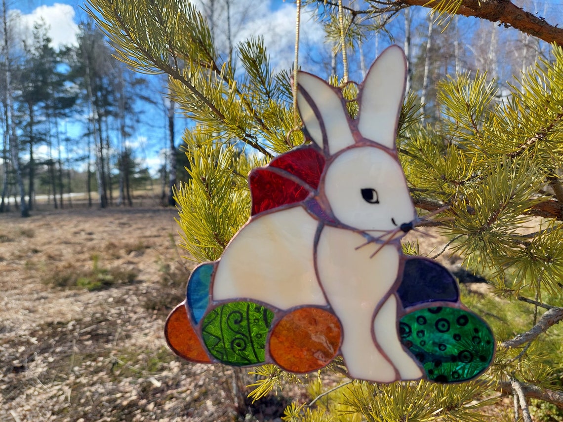 Stained Glass Easter Bunny, Eggs Suncatcher - Etsy