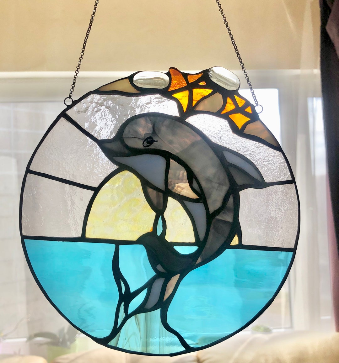 Stained Glass Blue Dolphin - Etsy