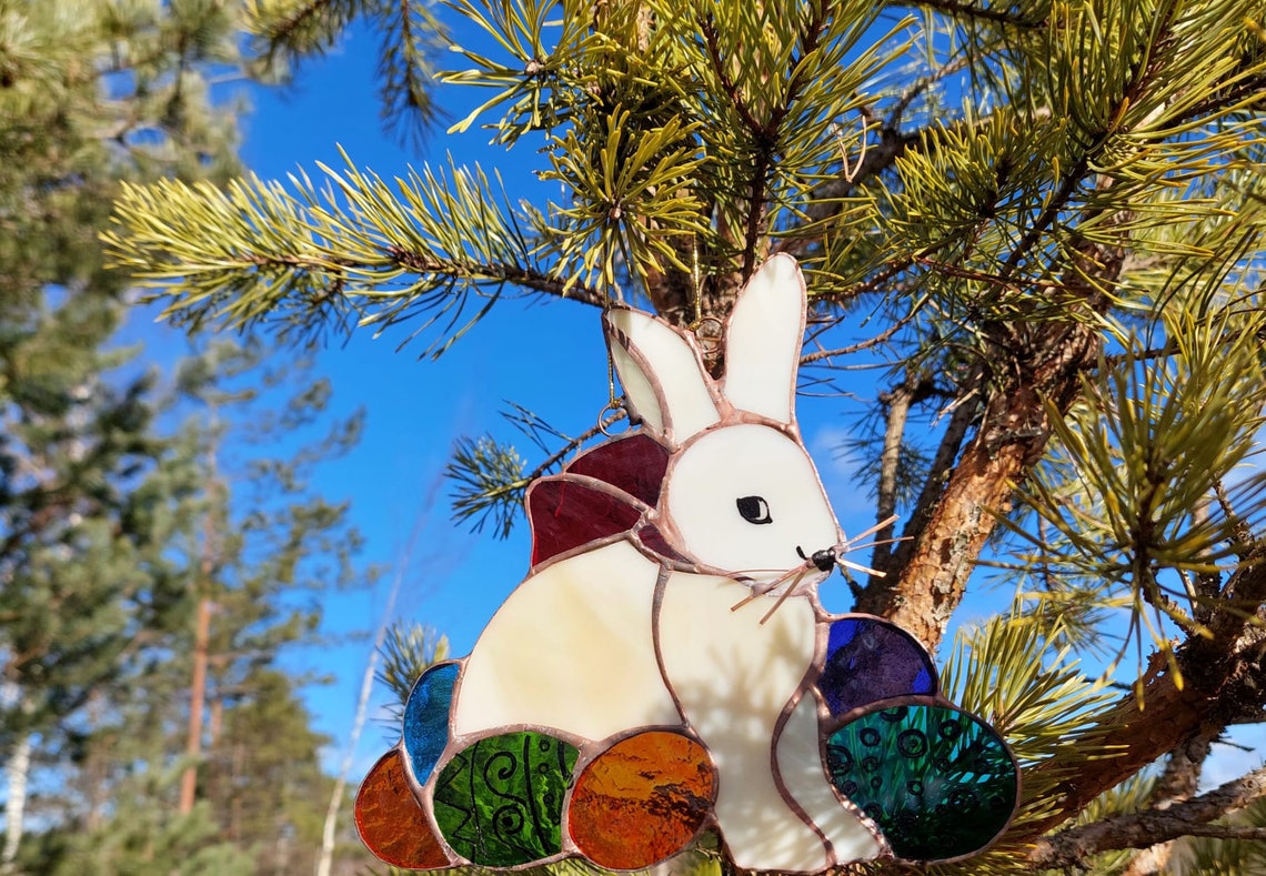 Stained Glass Easter Bunny Eggs Suncatcher - Etsy