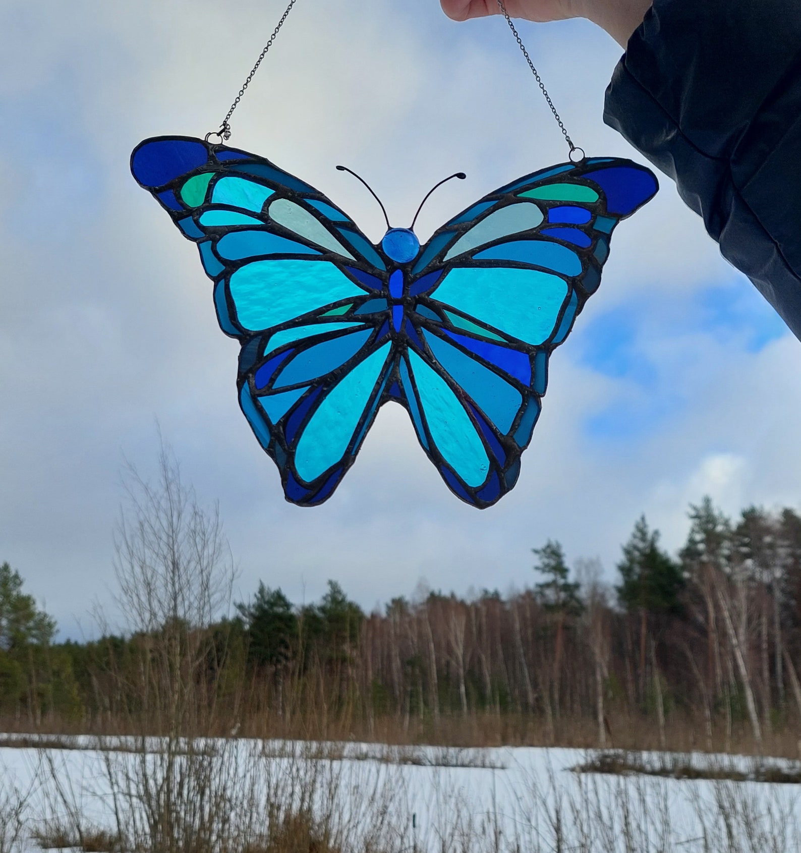 Stained Glass Blue Handmade Butterfly - Etsy