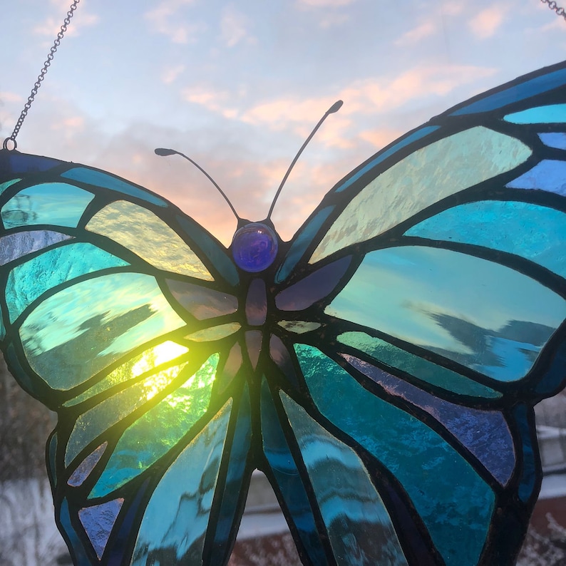Stained Glass Blue Handmade Butterfly - Etsy