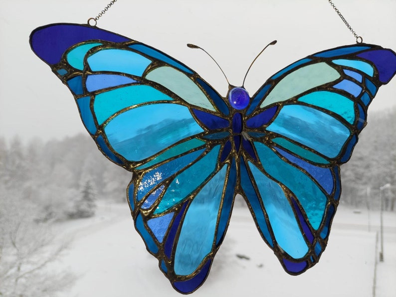 Stained Glass Blue Handmade Butterfly - Etsy