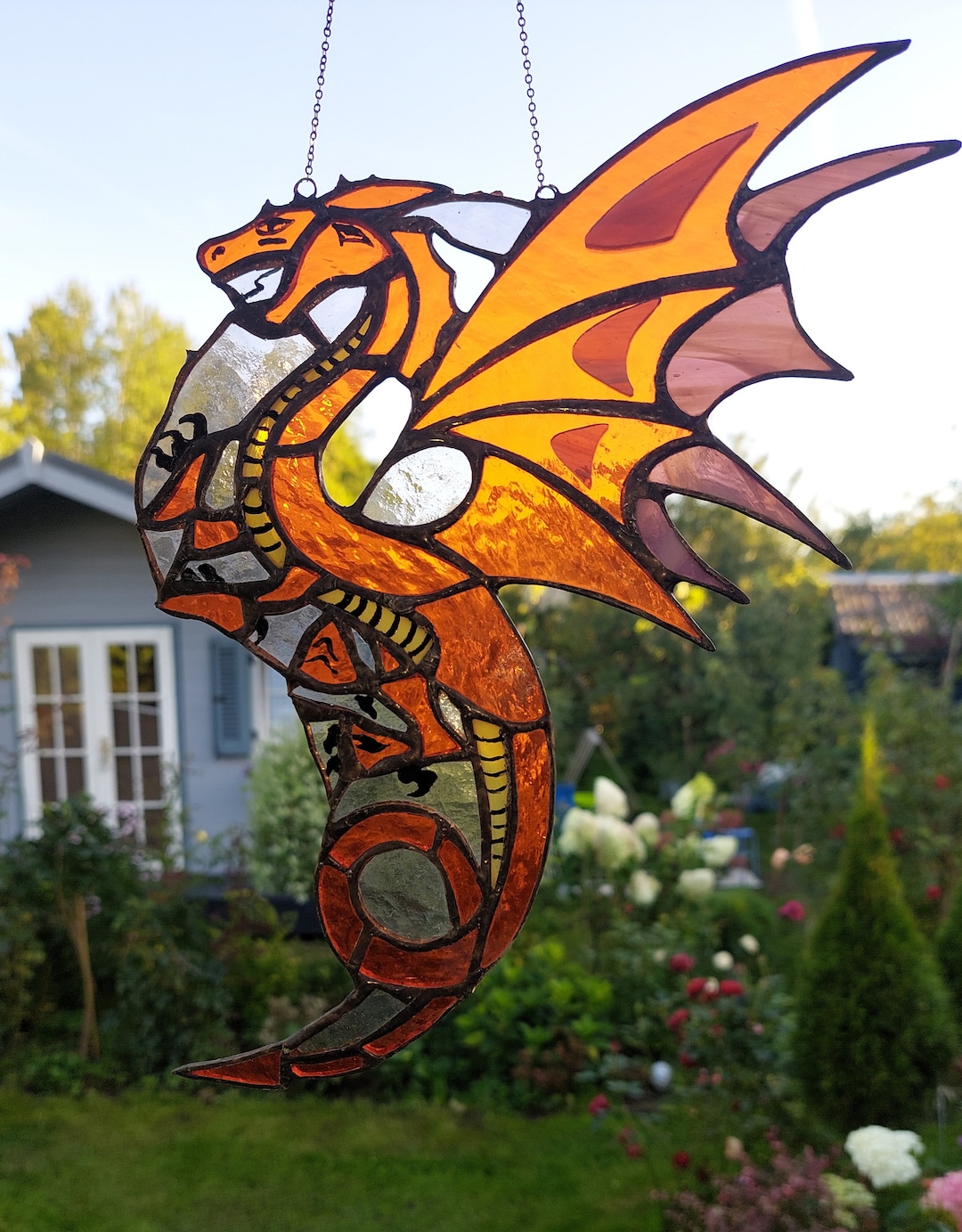 Orange Dragon Stained Glass Decor / Handmade Suncatcher Gift ...