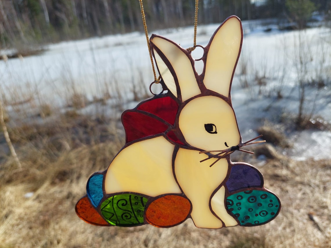 Stained Glass Easter Bunny Eggs Suncatcher - Etsy