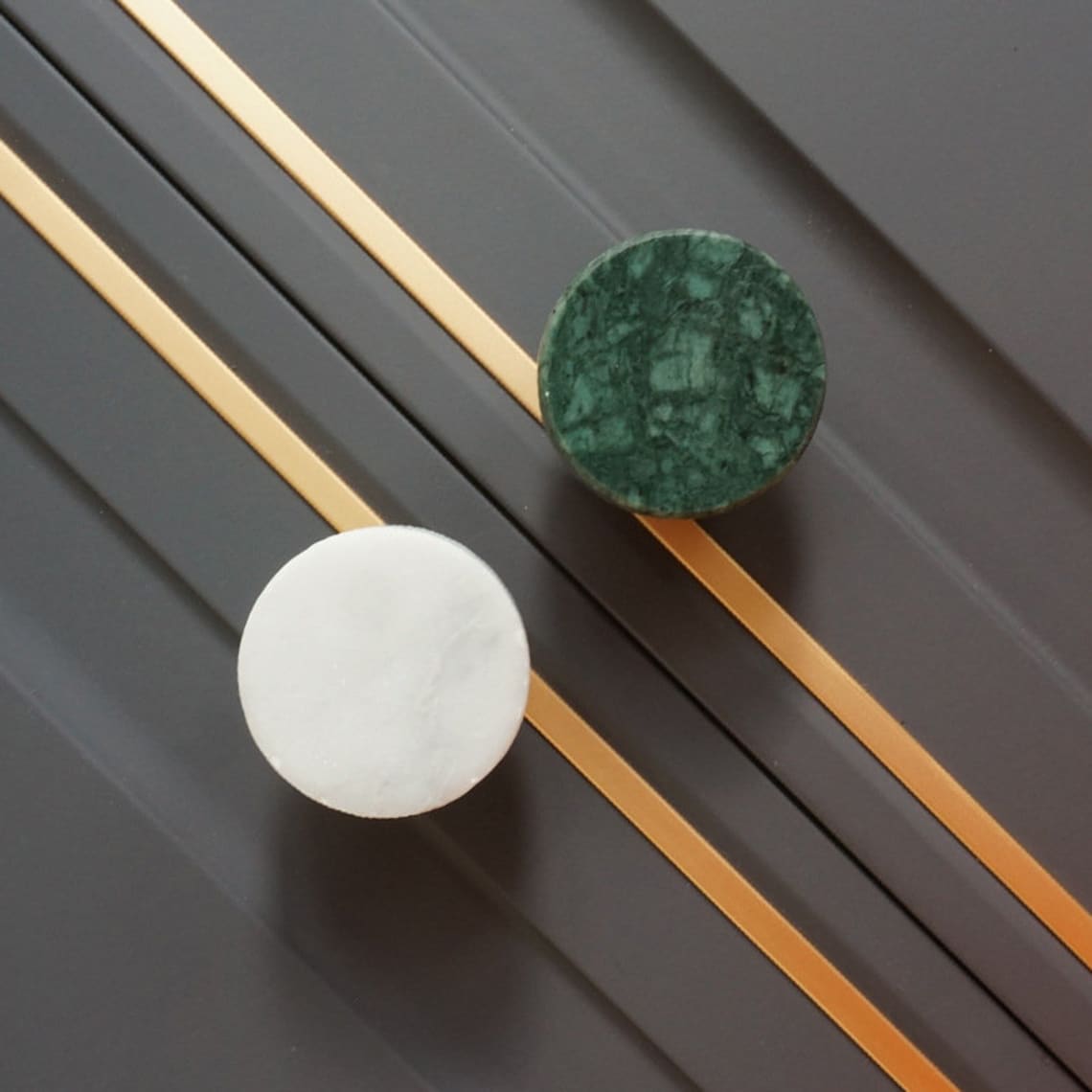 Natural Marble Cabinet Knobs / Modern Drawer Pulls Brass | Etsy