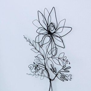 Floral Wall Art. Black Wire Flower Decor for Home and Office. Wire ...