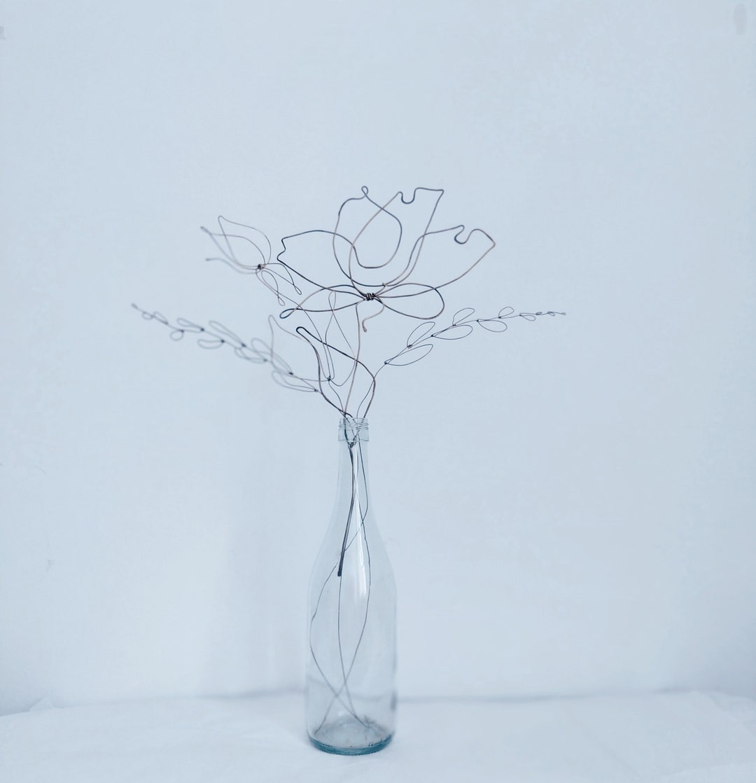 Peony Wire Flower With Few Grass Stems. Contemporary Wire Art. Home ...