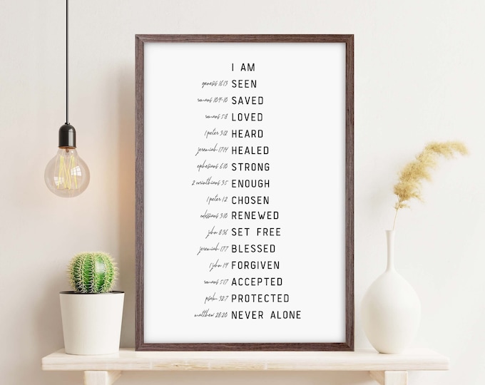 I Am Bible Verse Affirmations Sign, Bible Verse Wall Art, Who I Am in ...