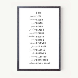 I Am Bible Verse Affirmations Sign, Bible Verse Wall Art, Who I Am in ...