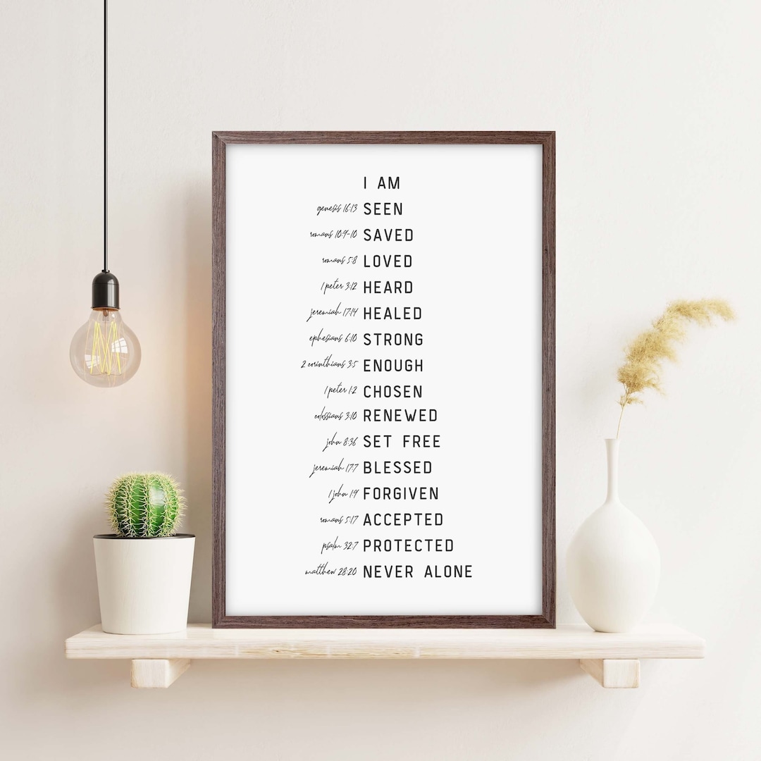 I Am Bible Verse Affirmations Sign, Bible Verse Wall Art, Who I Am in ...