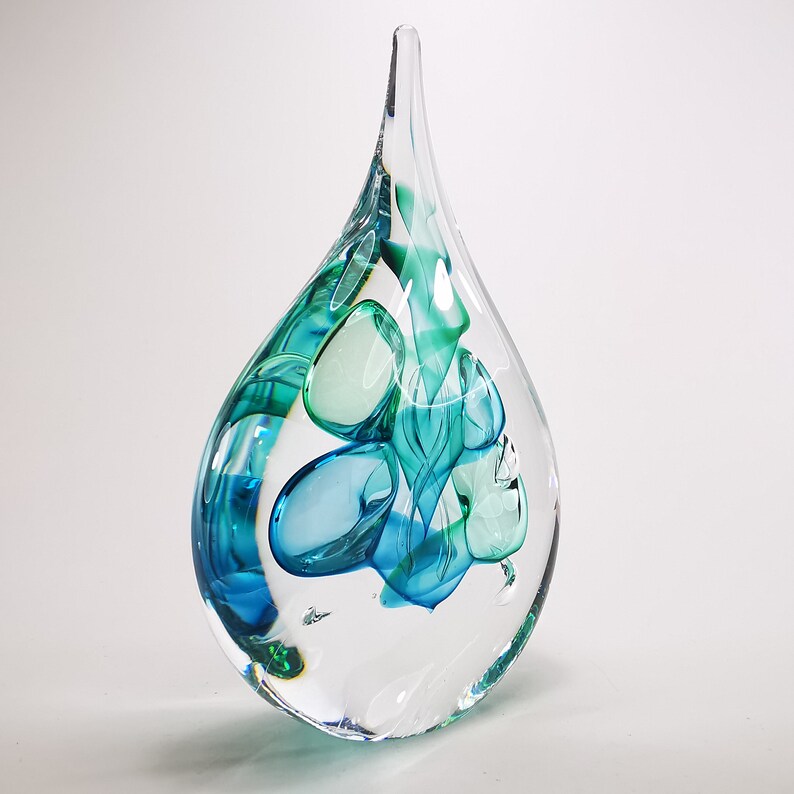 Handmade Blown Glass Sculpture Flat Drop Shape Glass Art - Etsy