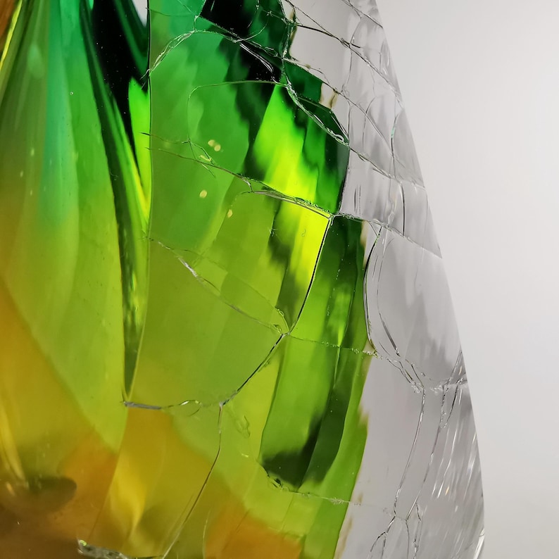 Handmade Blown Glass Drop Sculpture - Yellow Art - Crackle Design ...