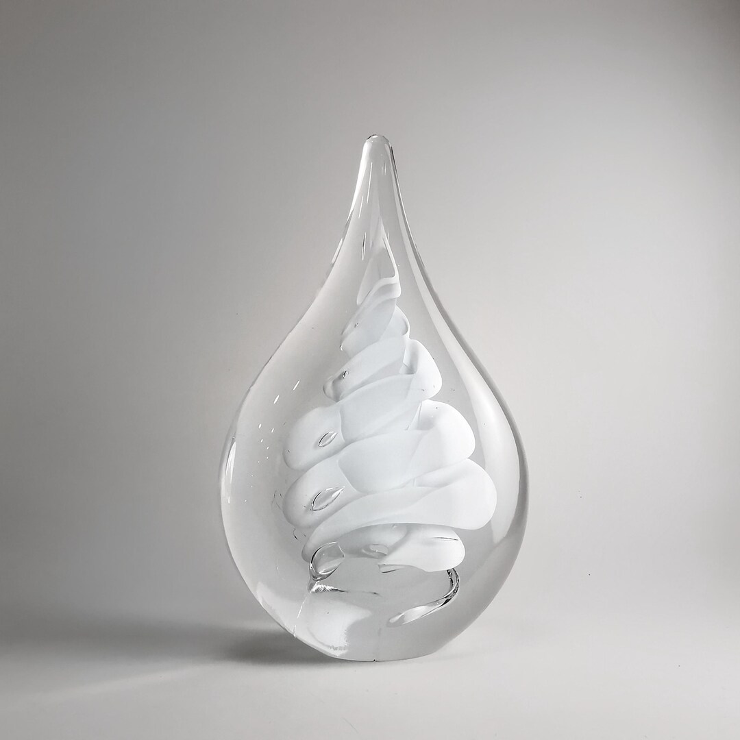 Handmade Blown Glass Sculpture - Flat White Drop - Unique Home ...