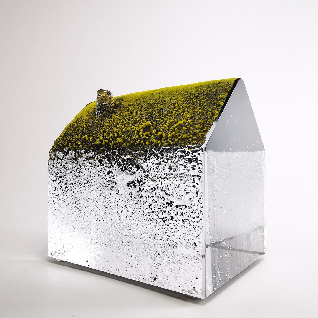 Handmade Sand Cast Glass House Sculpture - Light Green Design - Artisan ...