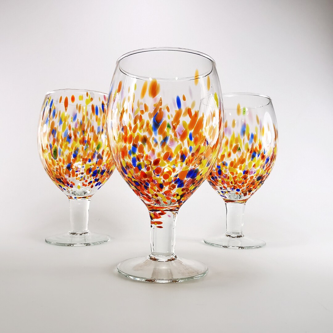 Handmade Drinking Glasses Set of Glasses Coloured Glassware Dots Decign ...