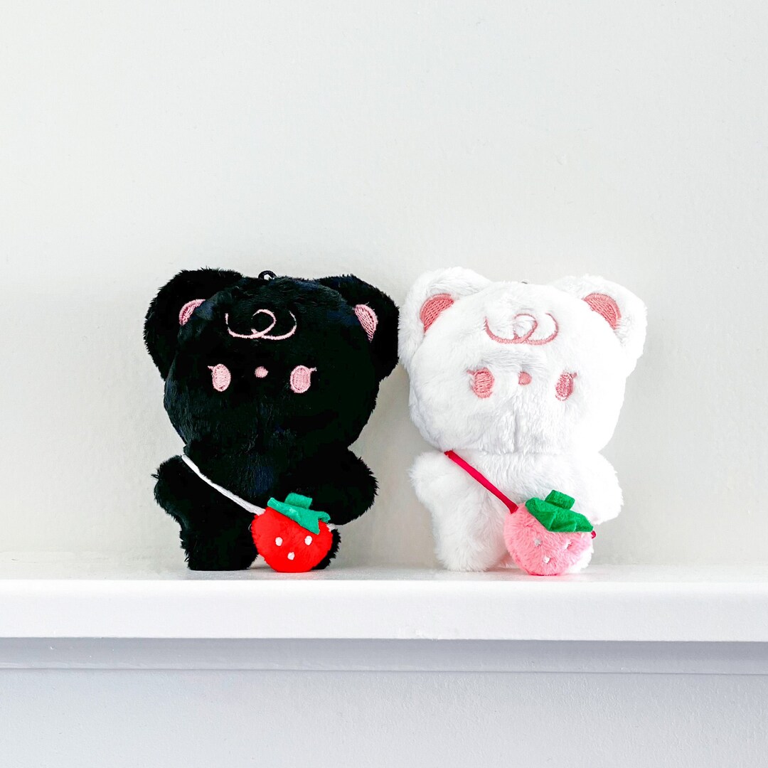 Choco 10 CM Plush Doll, Red Strawberry Bag, Black Pink Bear Plushie ...