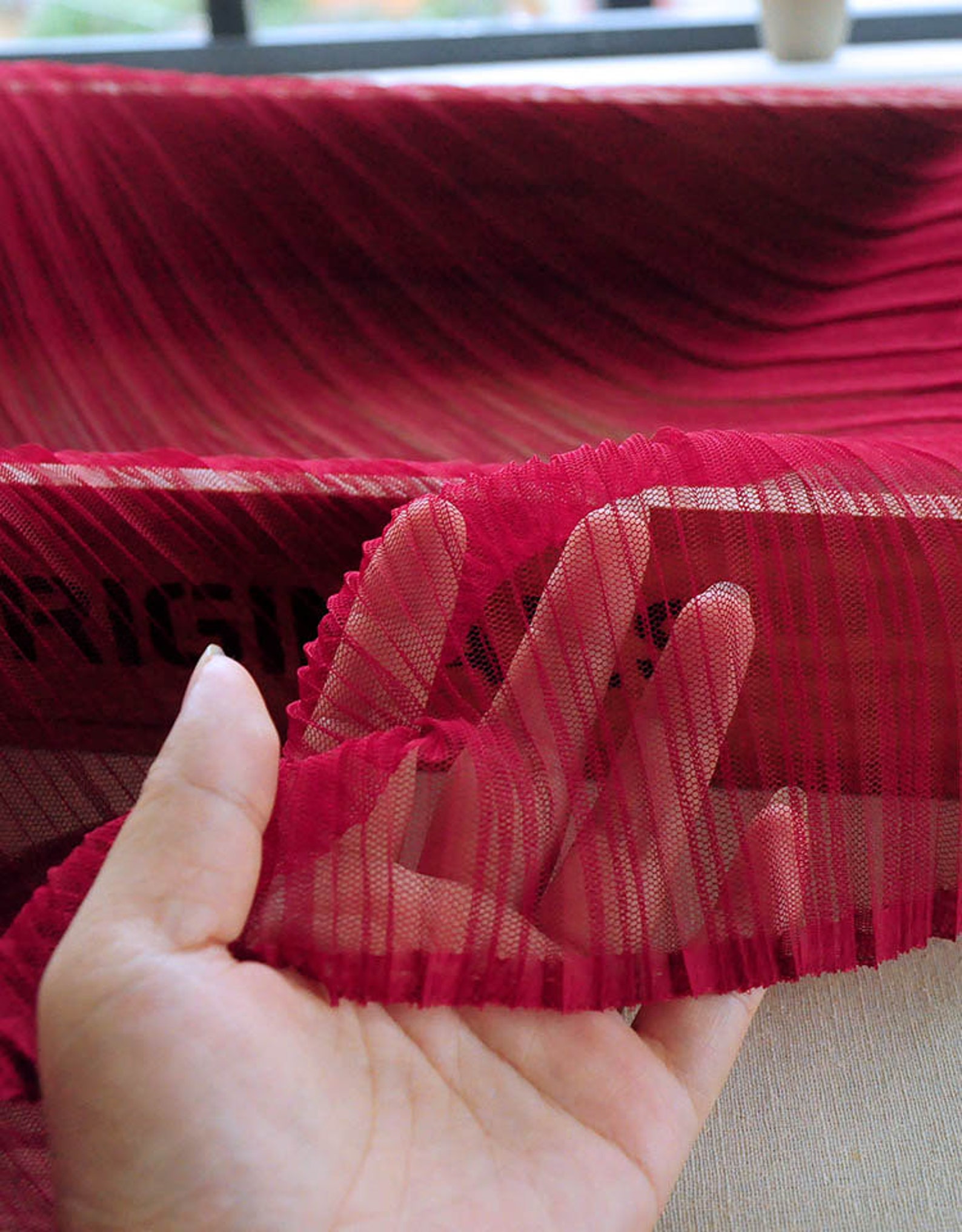 2 Yards Tan Brown Pleats Mesh Fabric Vertical Crease Ruffled Tulle ...
