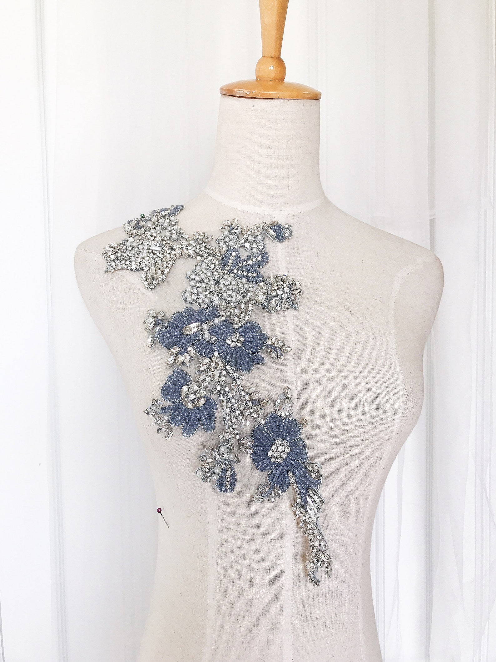 Light Blue Rhinestone Applique Embroidery Beaded Sewing Appliques for ...