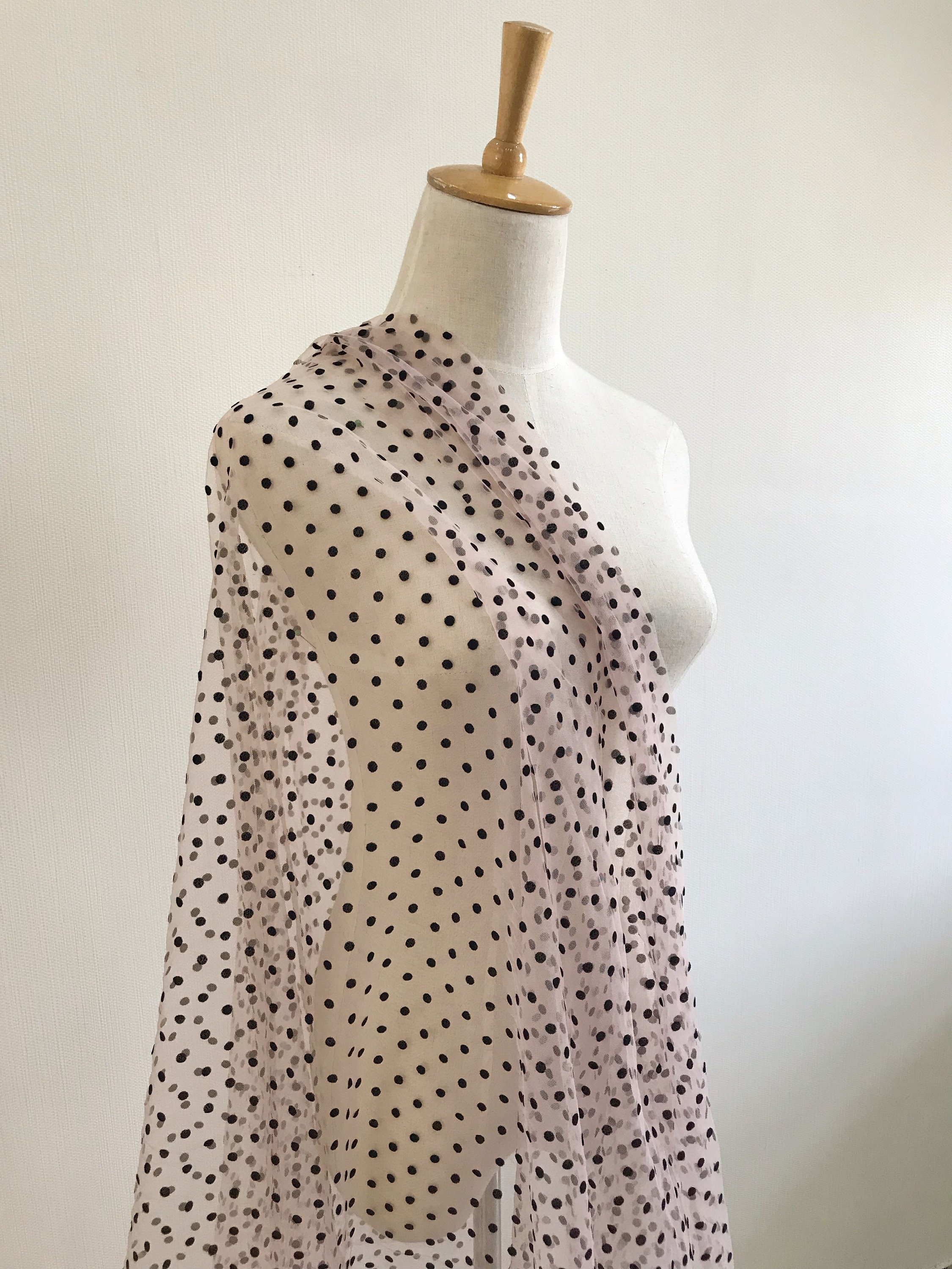 1 Yard Dot Pattern Fabric Flocking Round Dot Print Fabric Tulle ...