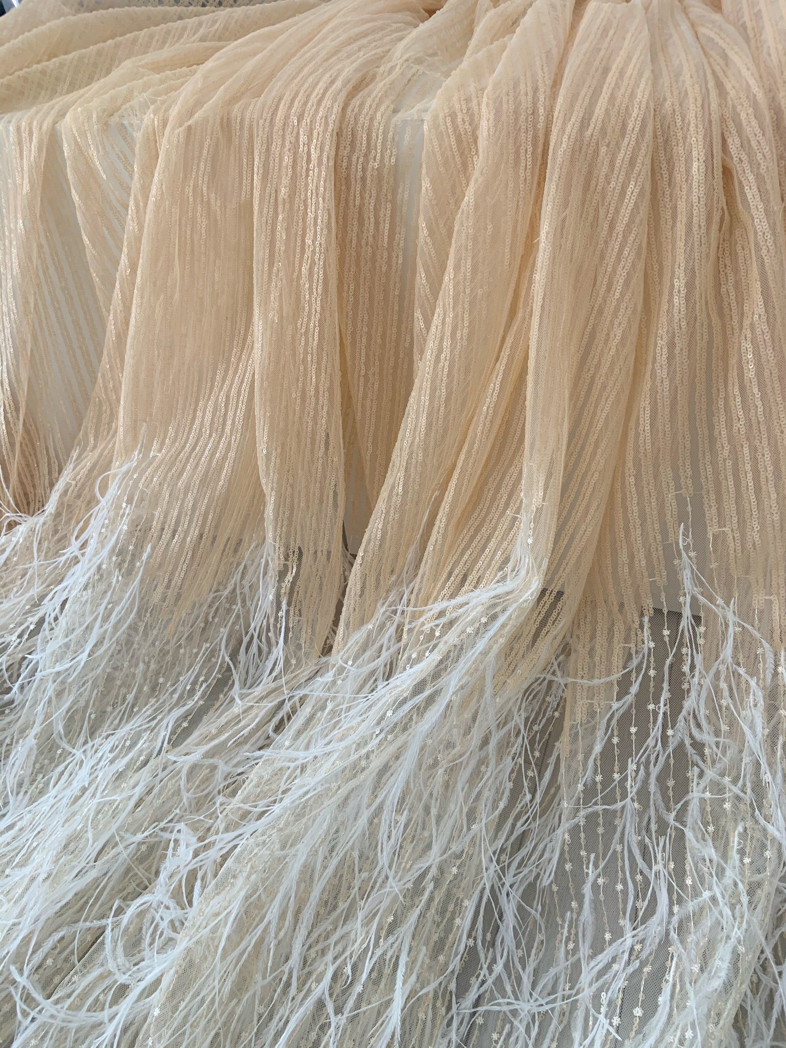 Rose Gold Luxury Ostrich Feather Mesh Lace Fabric 3D Feathers - Etsy