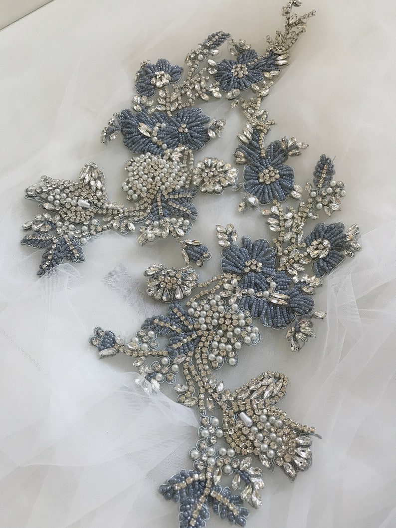 Light Blue Rhinestone Applique Embroidery Beaded Sewing - Etsy