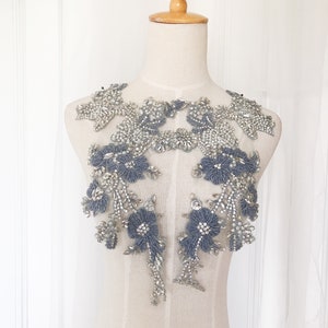 Light Blue Rhinestone Applique Embroidery Beaded Sewing Appliques for ...
