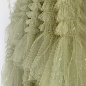 Green Pleated Ruffled Fabric Layers Tulles Lace Fabric Ruffled Fabric ...