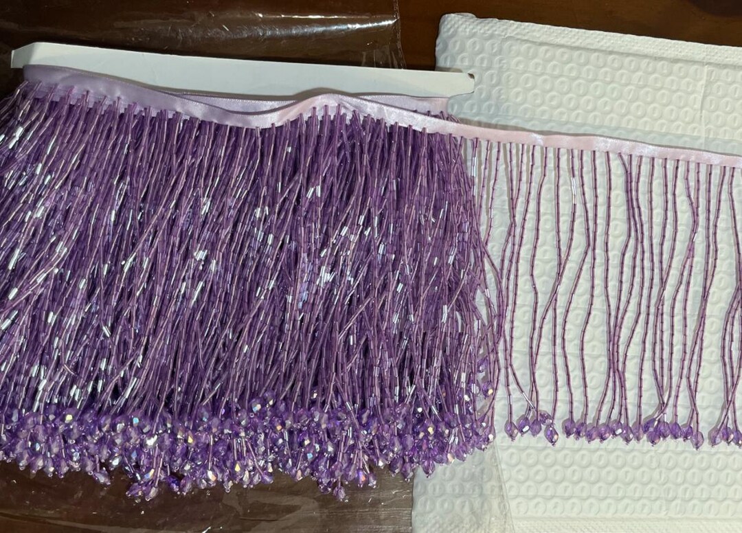 15 Cm Wide Purple Crystal Fringe Lace Trim for Beaded Lace Handmade ...