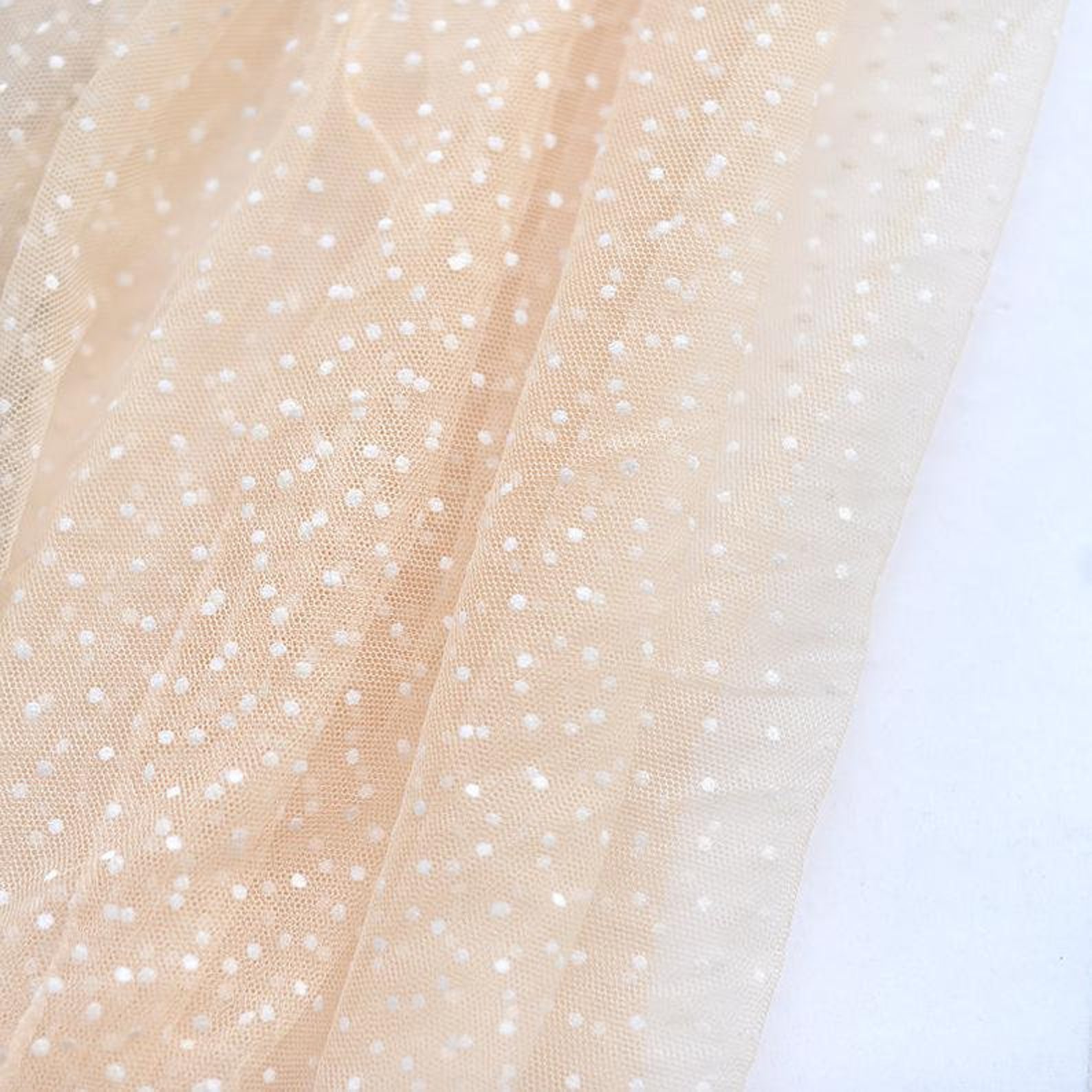 Off White Polka Dot Flocked Mesh Fabric Tulle Mesh Fabric With Flocked ...