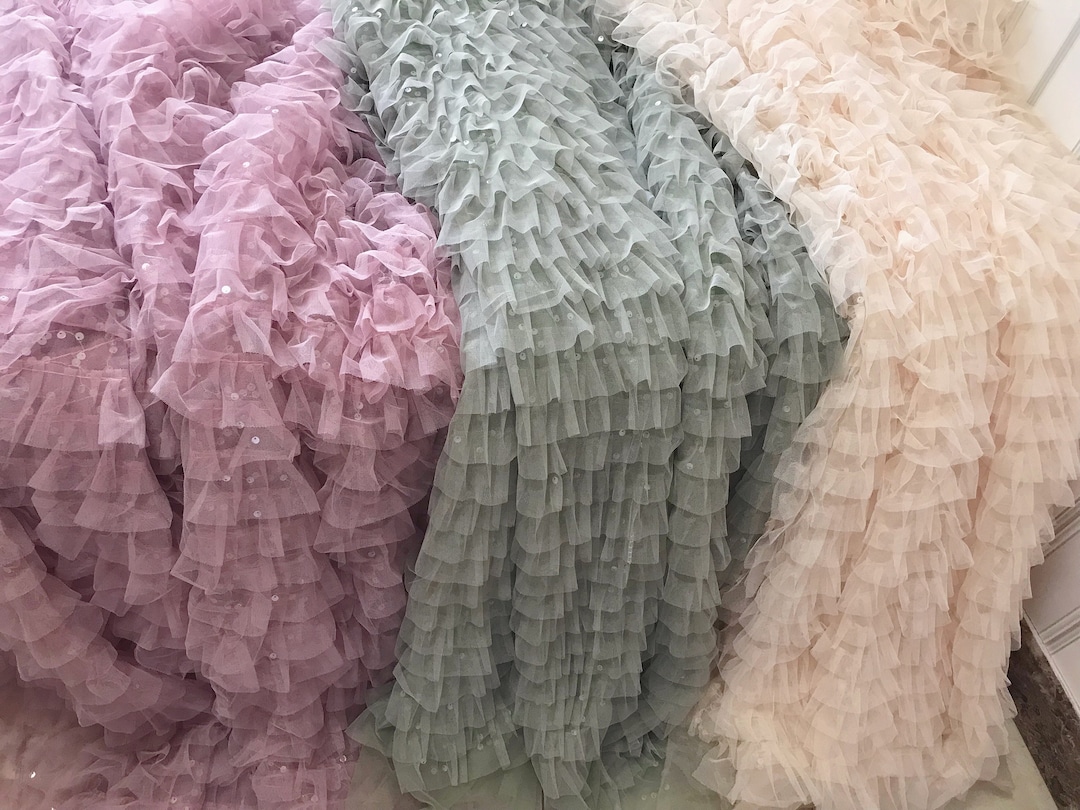 3 Yard Green Ruffled Fabric Wedding Dress Bridal Lace Fabric by Yard - Etsy
