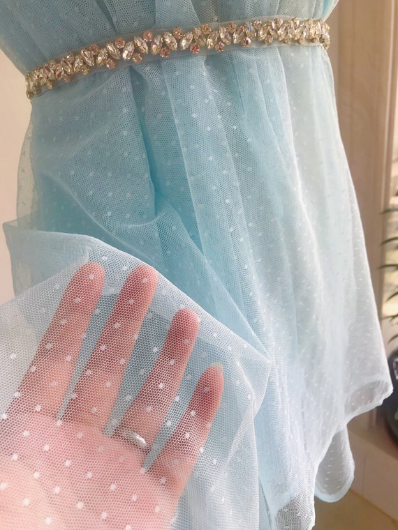 1 Yard Light Blue Mesh Lace Fabric With Dotted Bridal Veil - Etsy