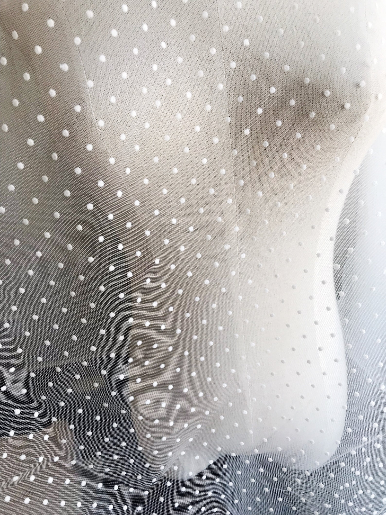 Off White Polka Dot Flocked Mesh Fabric Tulle Mesh Fabric With | Etsy