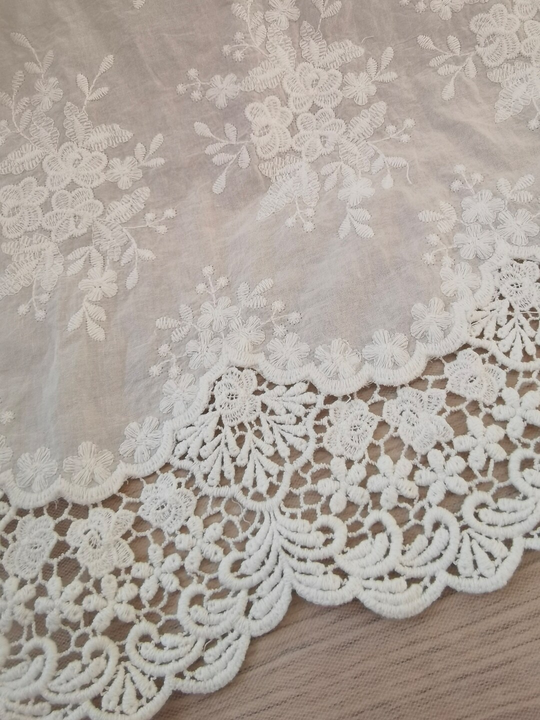 1 Yard off White Cotton Embroidered Fabric 3D Floral Hollow Eyelet Lace ...