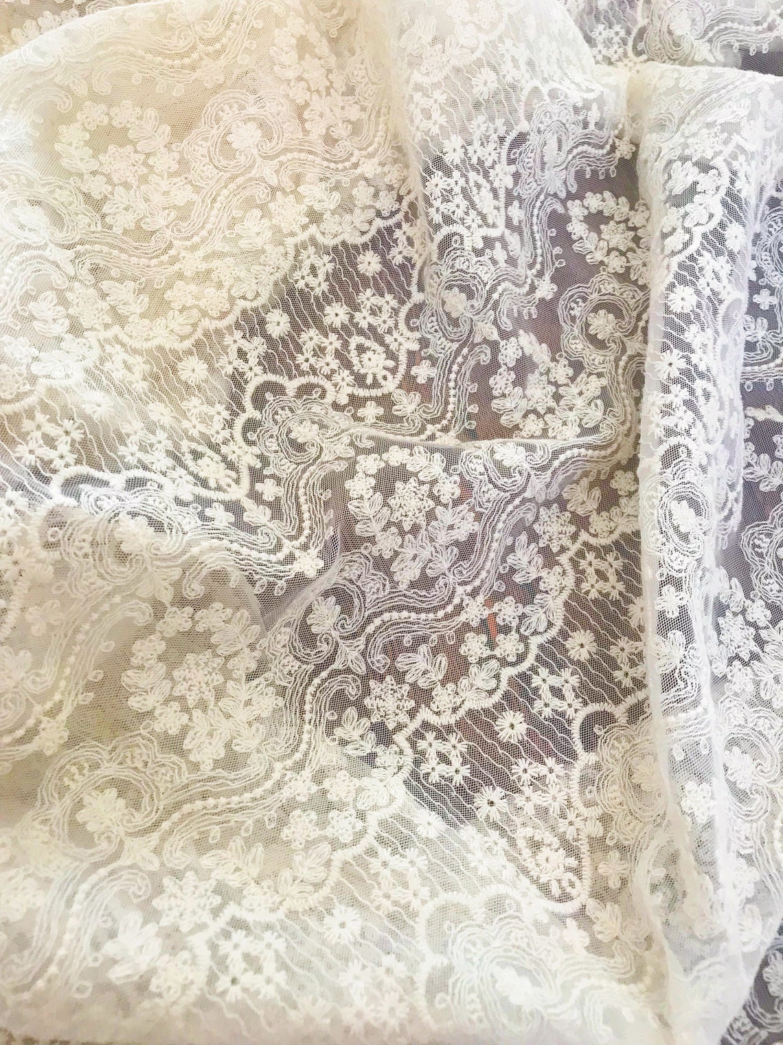 1 yard Ivory Embroidered Tulle Lace Fabric Embroidered Lace | Etsy