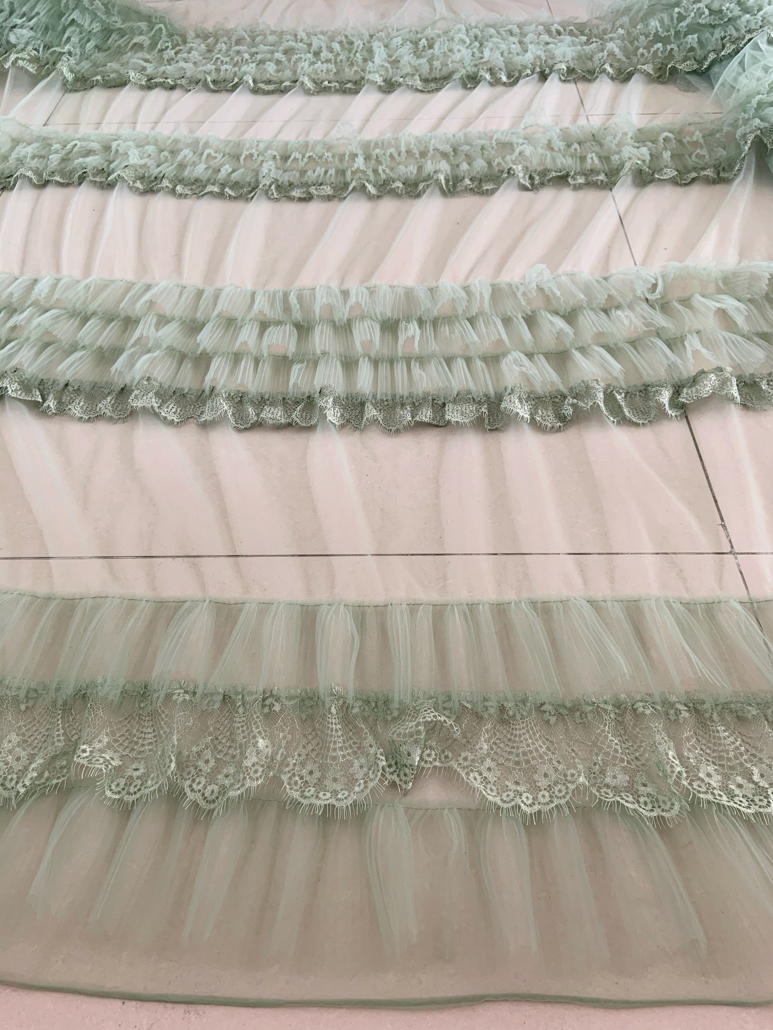 Green Pleated Ruffled Fabric Layers Tulles Lace Fabric Ruffled - Etsy