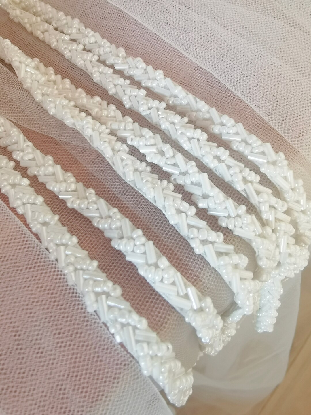 Off White Beaded Trim Veil Bridal Bead Lace Trim Wedding Trim DIY ...