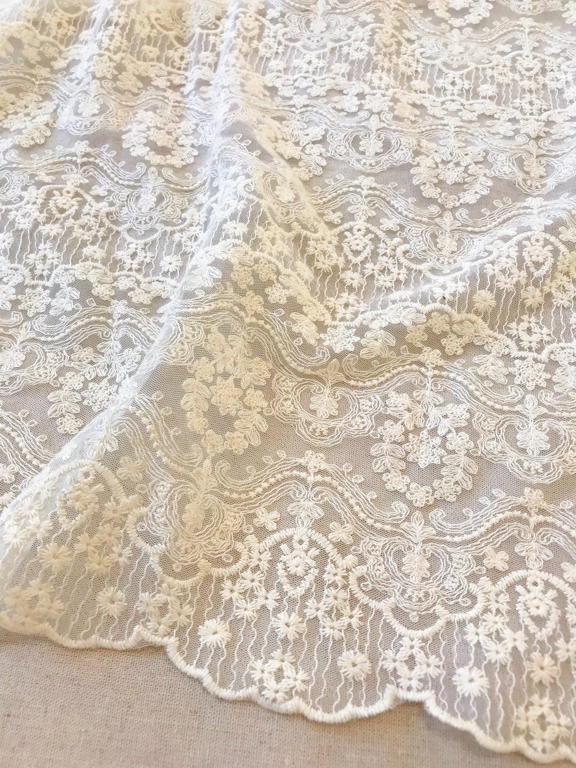 1 yard Ivory Embroidered Tulle Lace Fabric Embroidered Lace | Etsy
