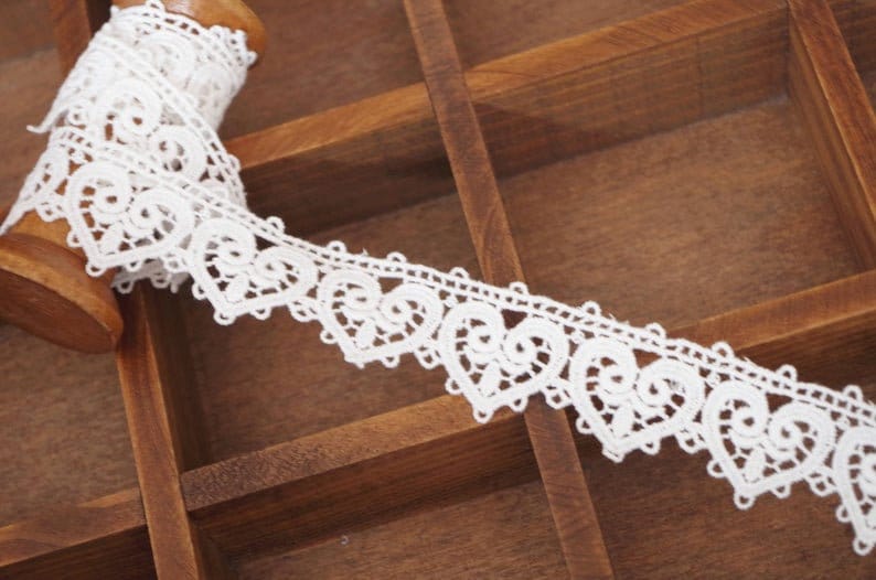 5 Yards 100% Cotton Lace Trim With Heart Crocheted Scalloped Lace Trim ...