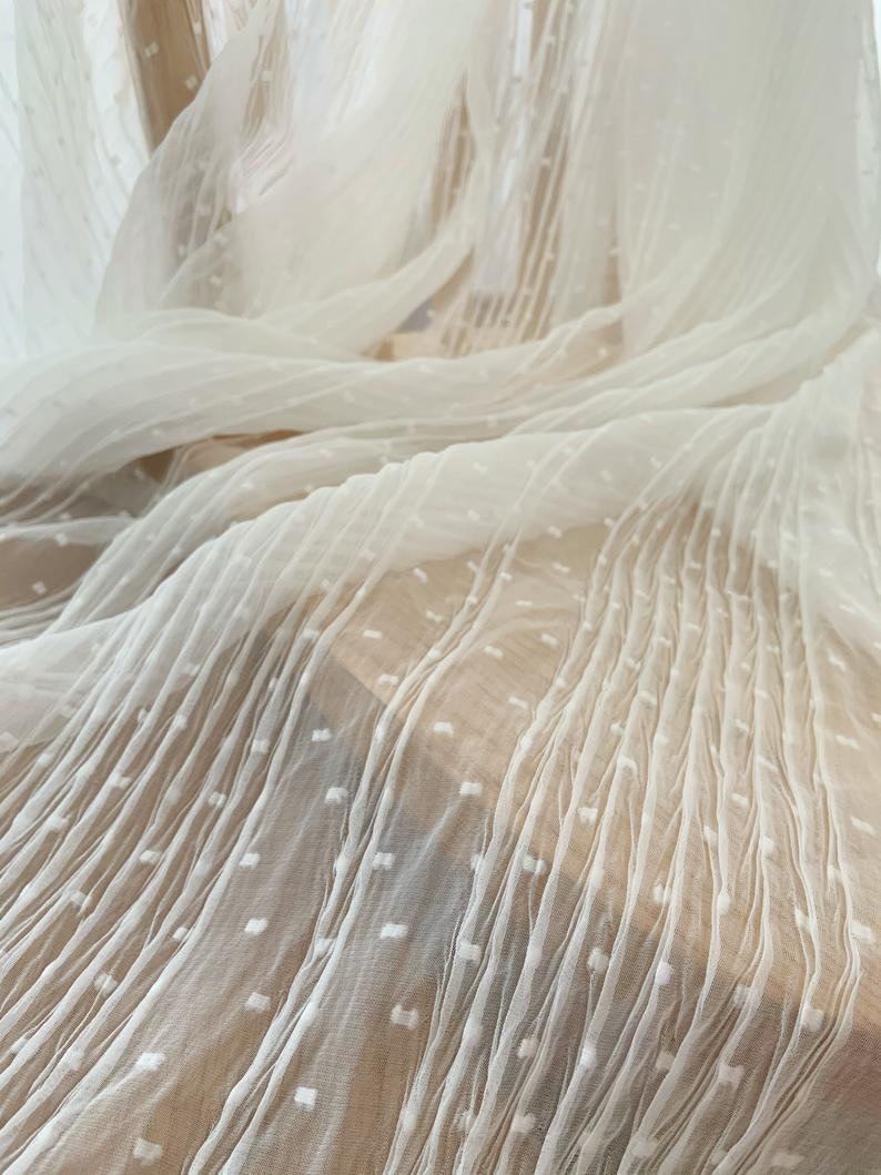 1 Yard off White Pleated Chiffon Panel Lace Fabric by the Yard ...