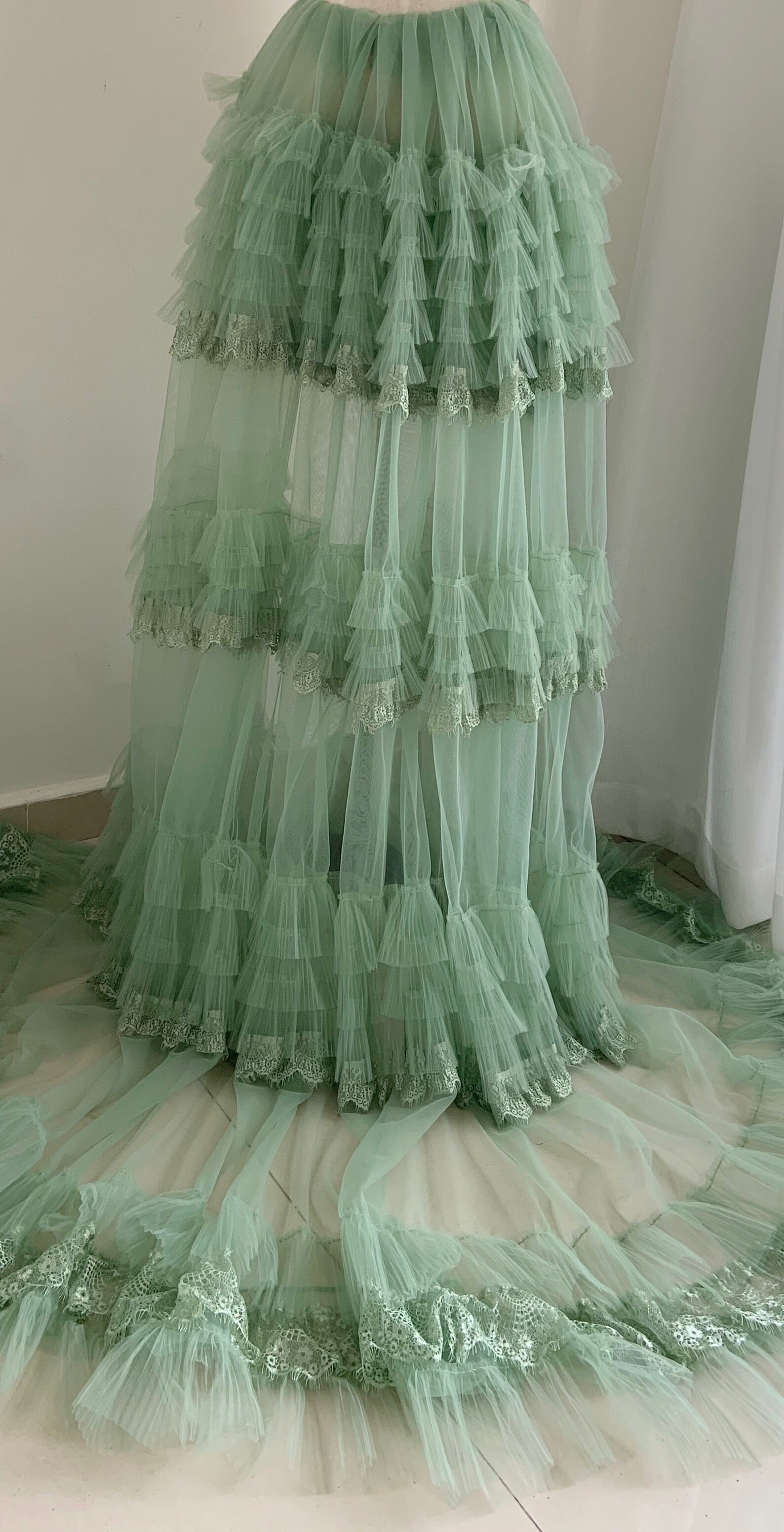 Green Pleated Ruffled Fabric Layers Tulles Lace Fabric Ruffled - Etsy