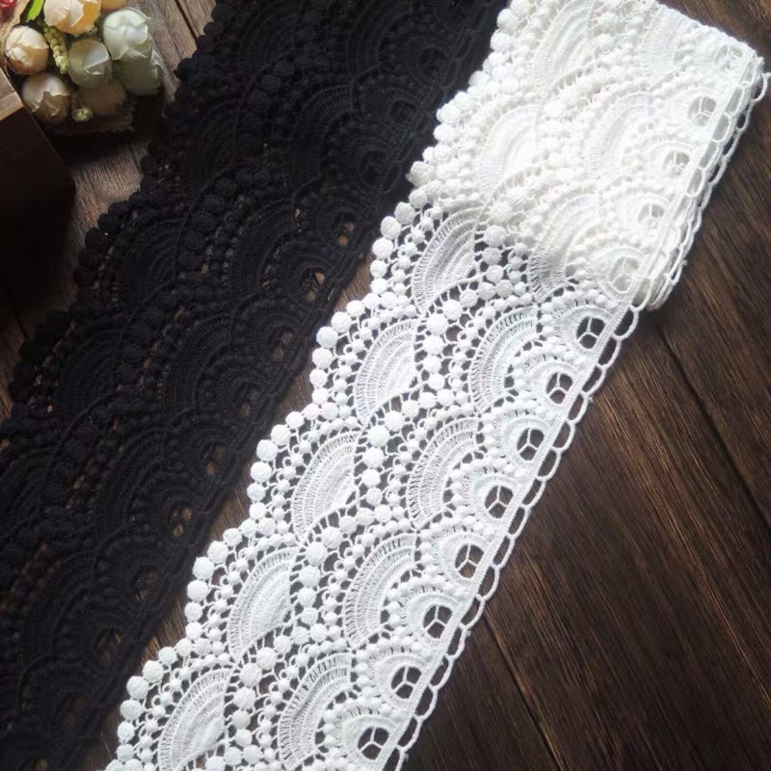 5 Yards Cotton Lace Trim Vintage Lace Trim Scalloped Lace White Cotton ...