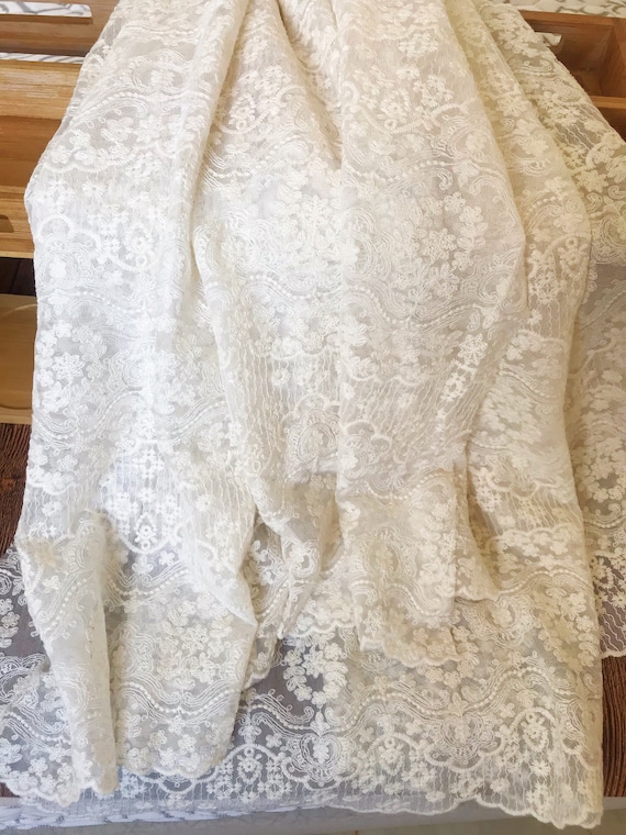 1 yard Ivory Embroidered Tulle Lace Fabric Embroidered Lace | Etsy