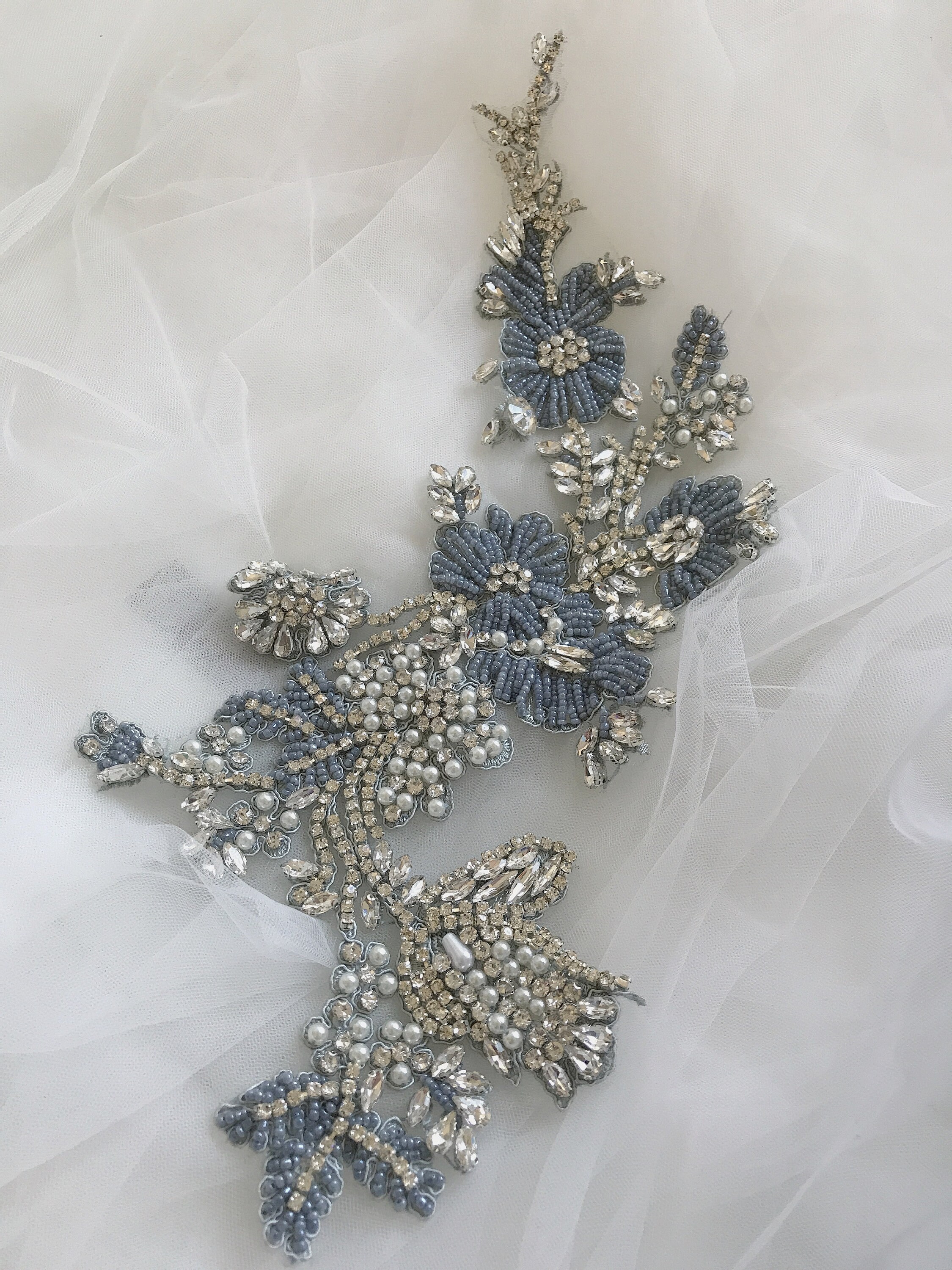 Light Blue Rhinestone Applique Embroidery Beaded Sewing Appliques for ...