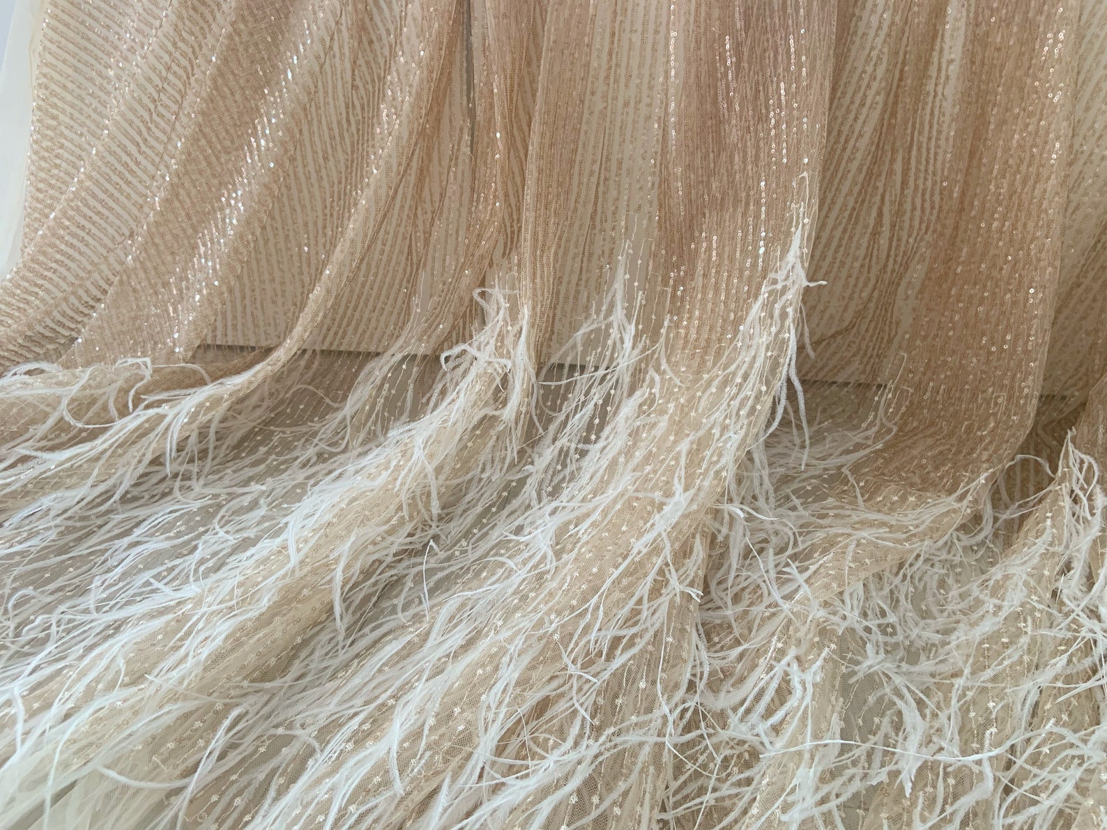 Rose Gold Luxury Ostrich Feather Mesh Lace Fabric 3D Feathers - Etsy
