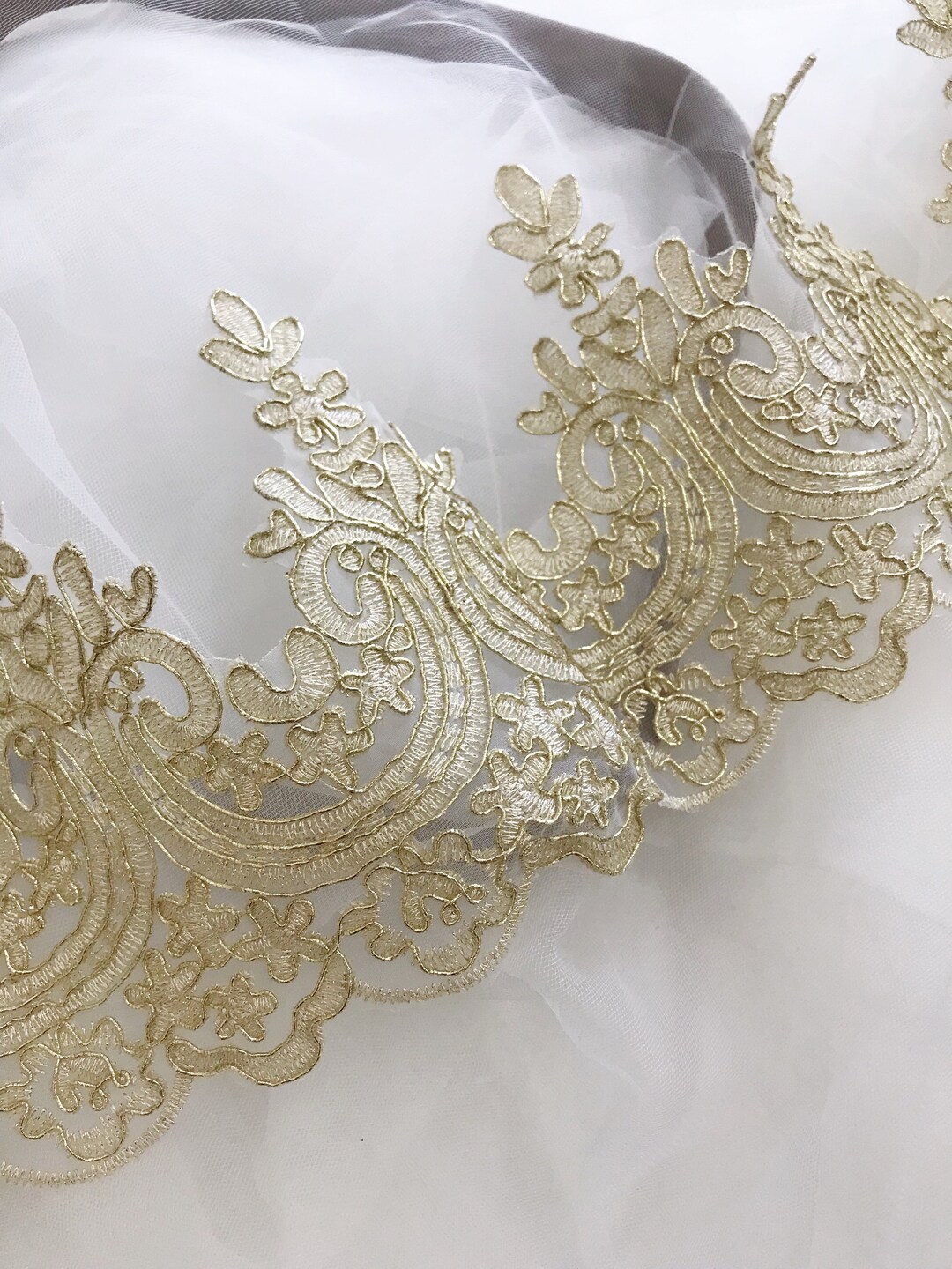 1 Yard Gold Lace Trim Floral Embroidery Birdal Wedding Trim - Etsy